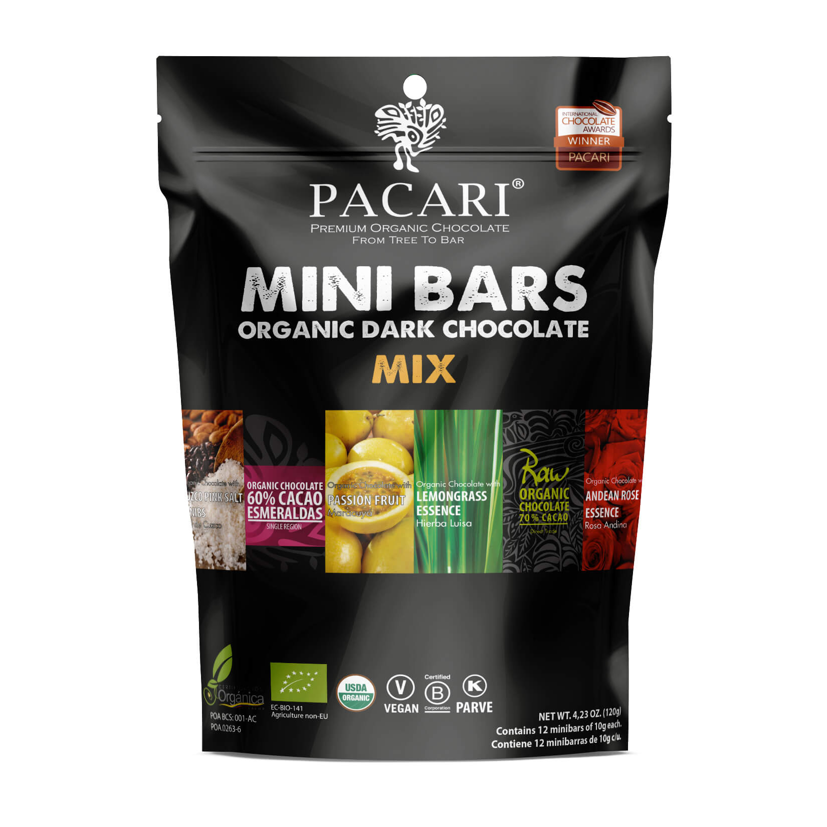 Pacari Pack of 12 10gr Mixed dark chocolate Minibars